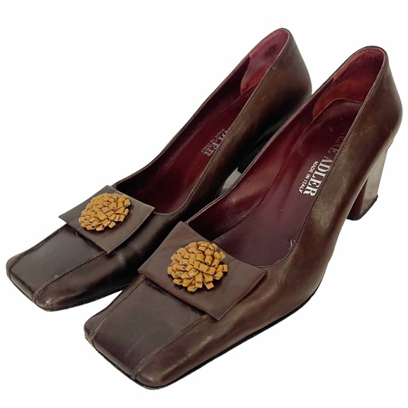 Irene Adler | Shoes | Irene Adler Brown Leather Square Toe Chunky Notch ...